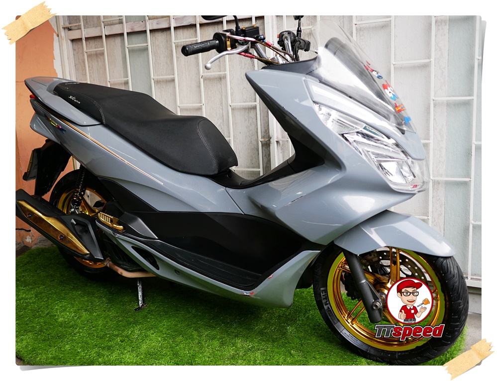 New PCX 150 เตาแก๊สทำสีเทาแลมโบ ล้อทองโครเมี่ยมจดปี 60