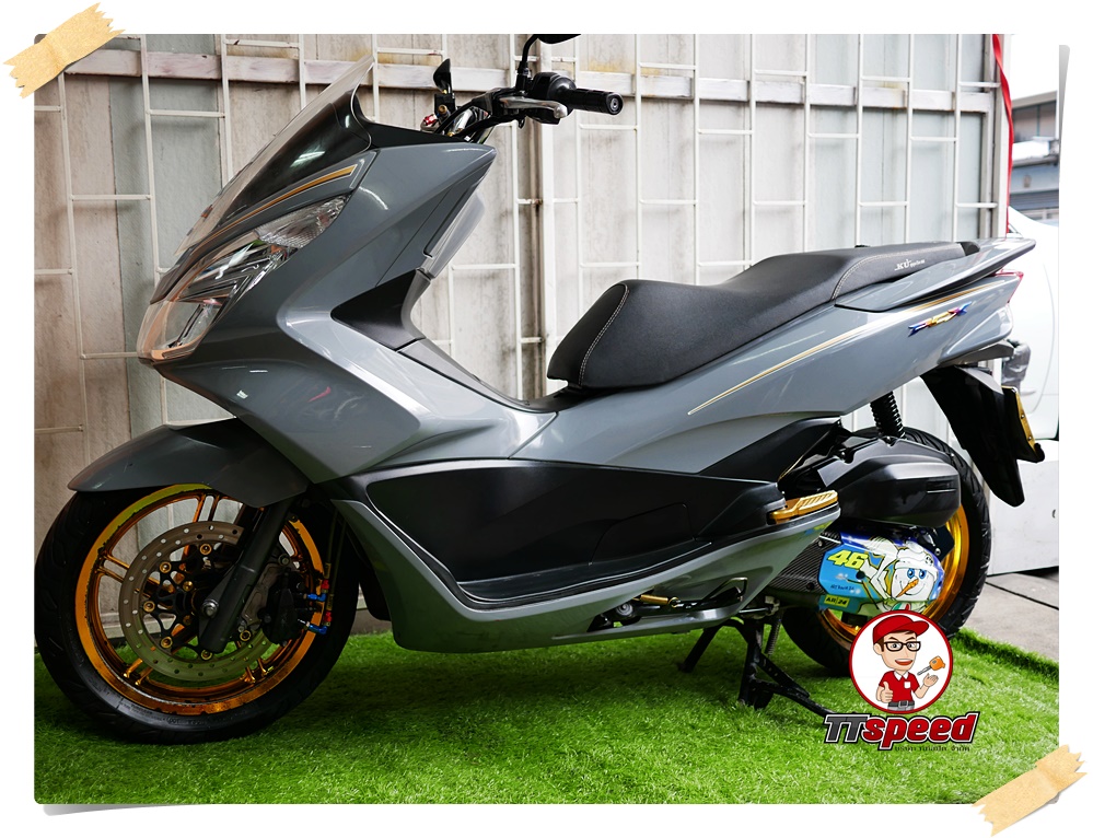 New PCX 150 เตาแก๊สทำสีเทาแลมโบ ล้อทองโครเมี่ยมจดปี 60